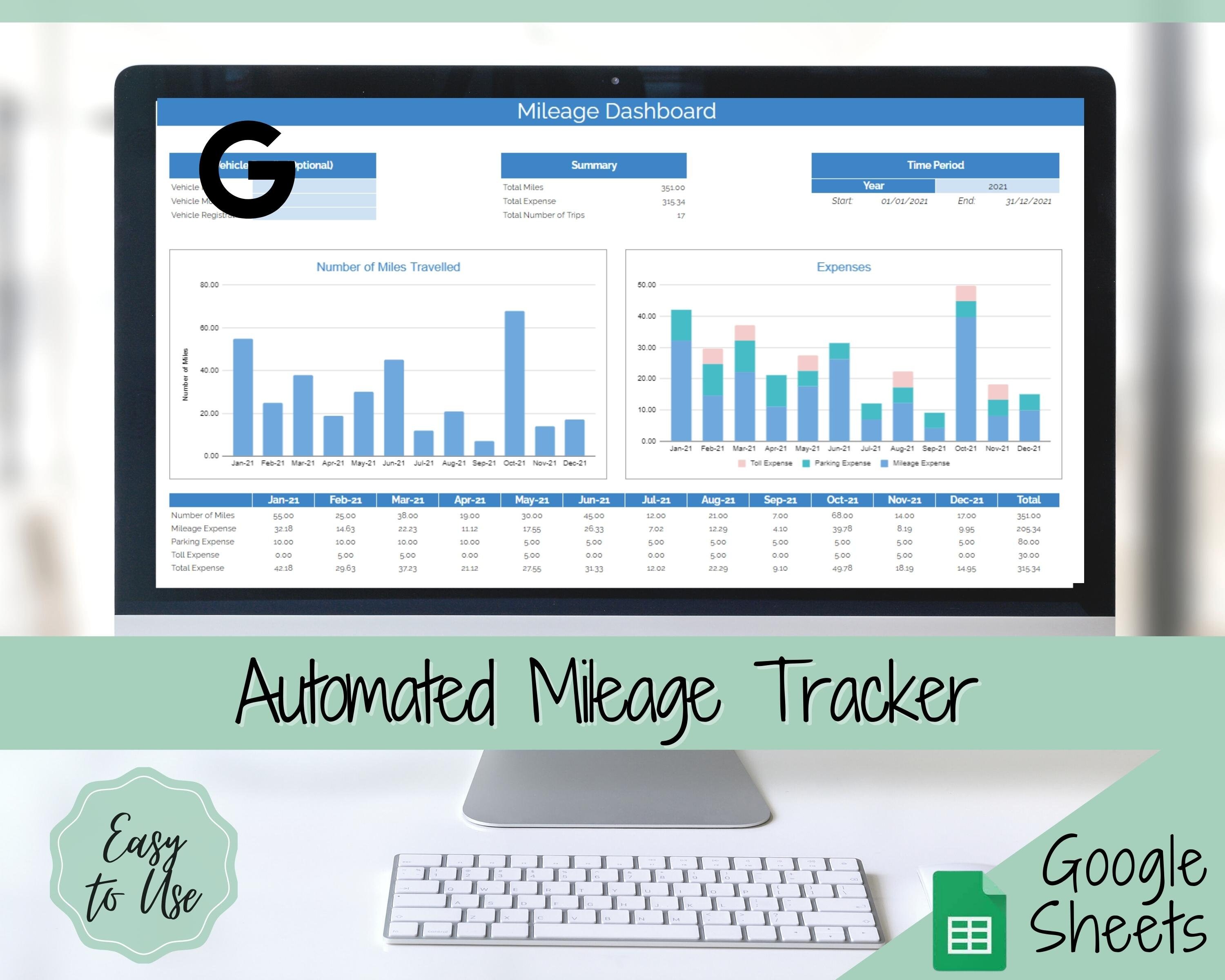 Mileage Tracker. Small Business Spreadsheet. Automated Google | Etsy
