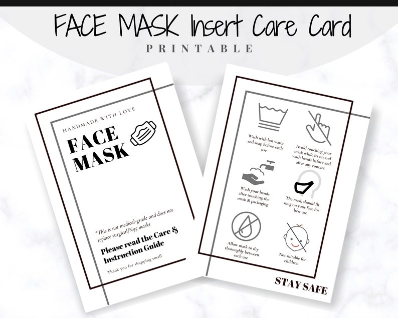 Face Mask LABEL CARE CARD How to Handle Order Card Face Mask - Etsy UK