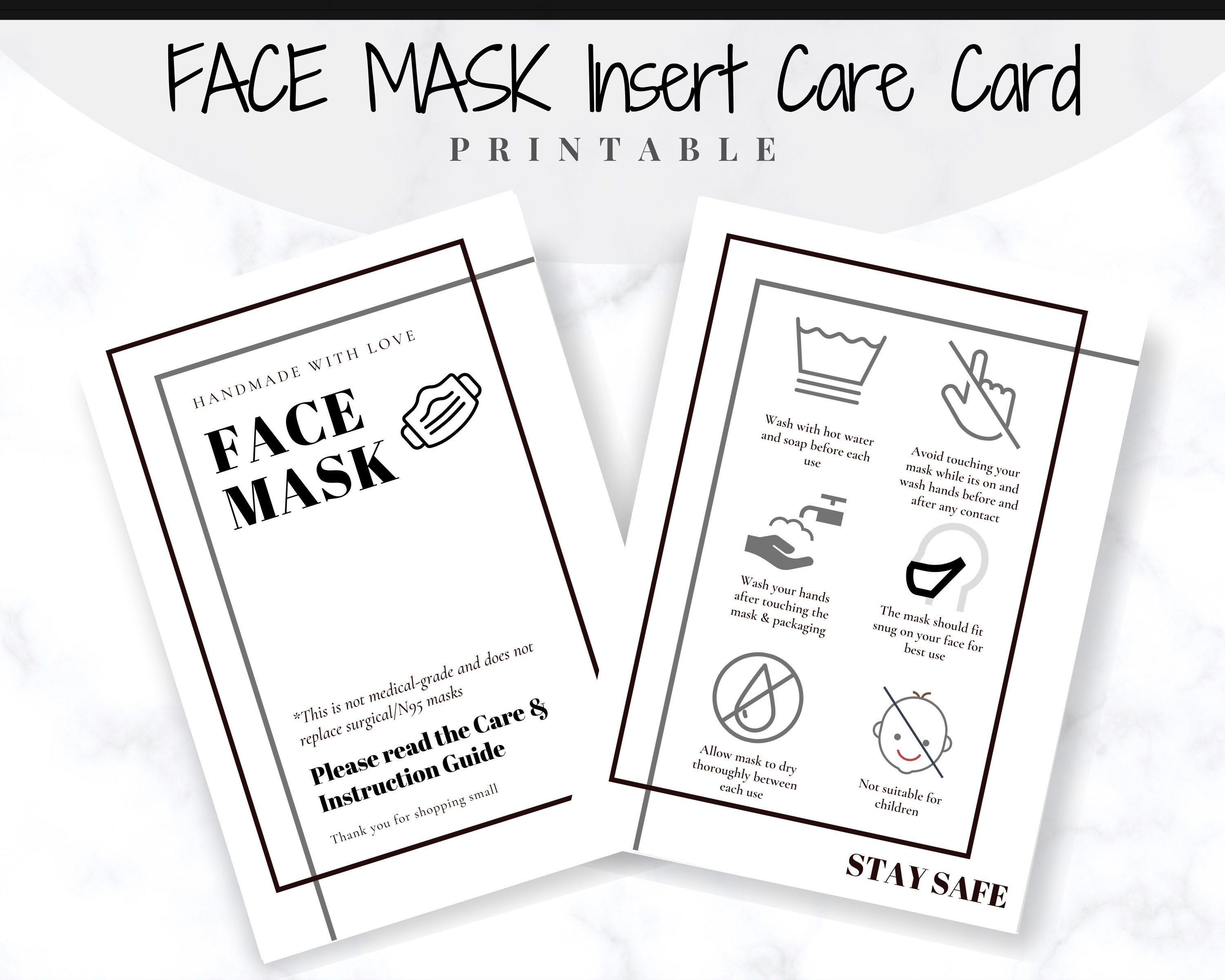 Face Mask LABEL CARE CARD How to Handle Order Card Face Mask | Etsy