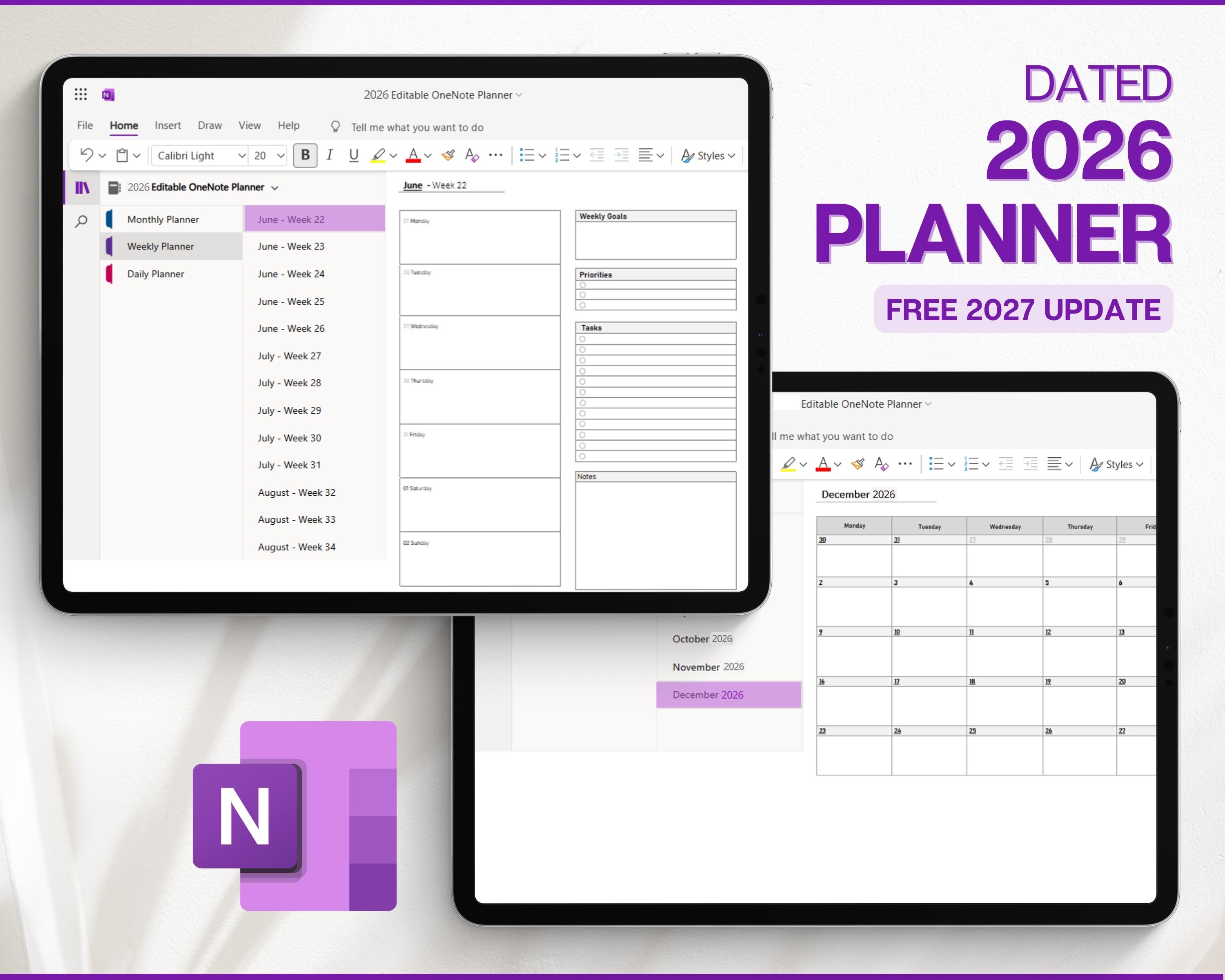 Onenote Planner, EDITABLE 2026 Digital Planner, Onenote Template, Daily ...