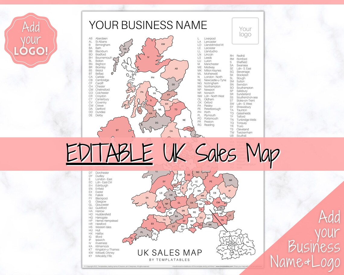 UK Postcode Sales Map Business Sales Map Color in Map Etsy - Etsy