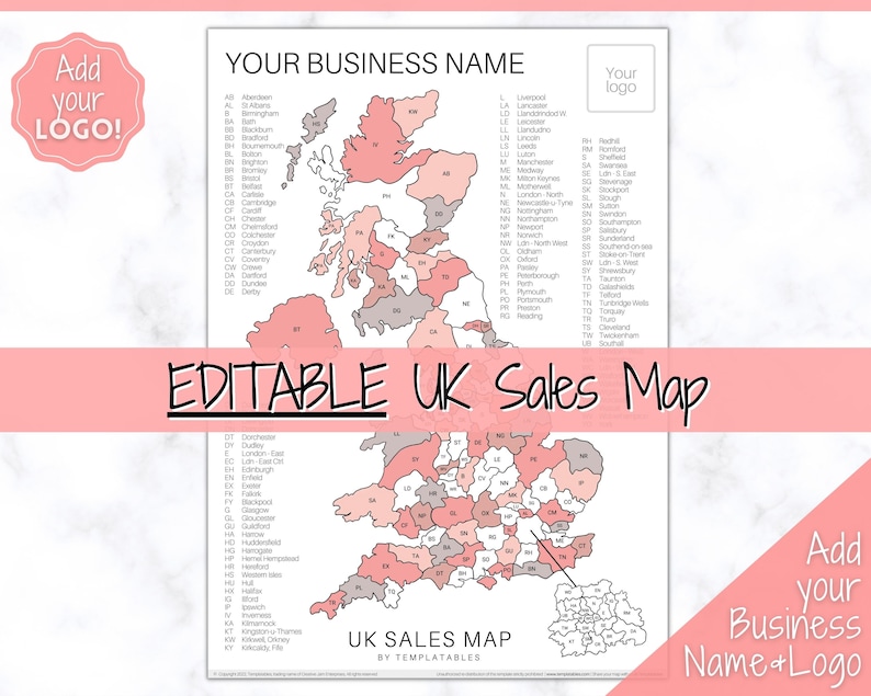 UK Sales Map Business Postcode Sales Map Color in Map Etsy - Etsy