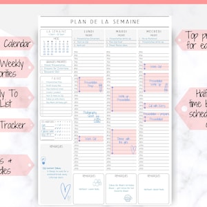FRENCH Weekly Planner Printable, Français, Hourly Planner, Plan De La ...