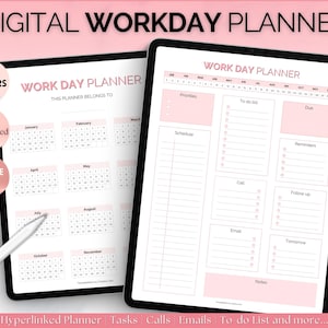 Work Planner, Digital Planner, Work Day Organizer, Daily Planner, Work ...