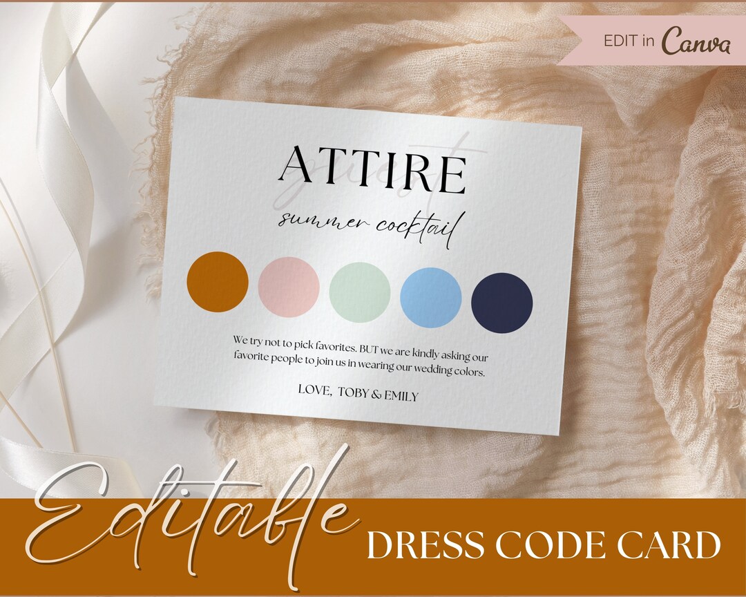 Guest Dress Code Card, EDITABLE Wedding Dress Code Card, Attire Color ...