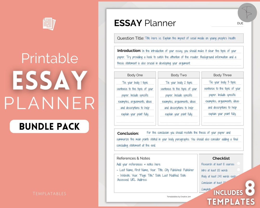 Essay Planner Printable BUNDLE for Students, Essay Writing Template ...