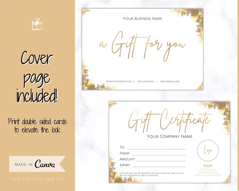GOLD Gift Voucher Template. Editable Gift Certificate Add - Etsy
