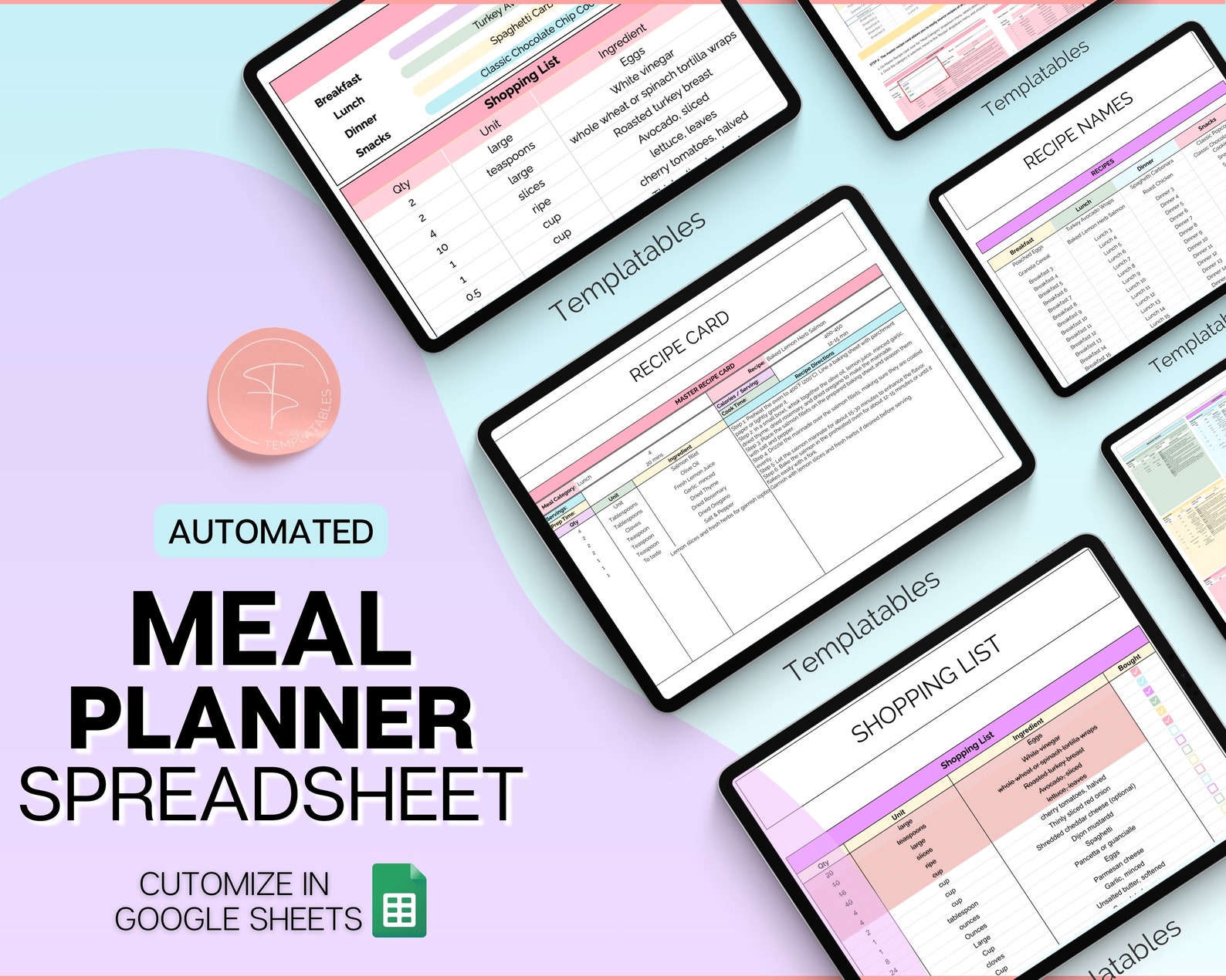 Ultimate Meal Planner Spreadsheet, Recipe Template, AUTOMATED Grocery ...