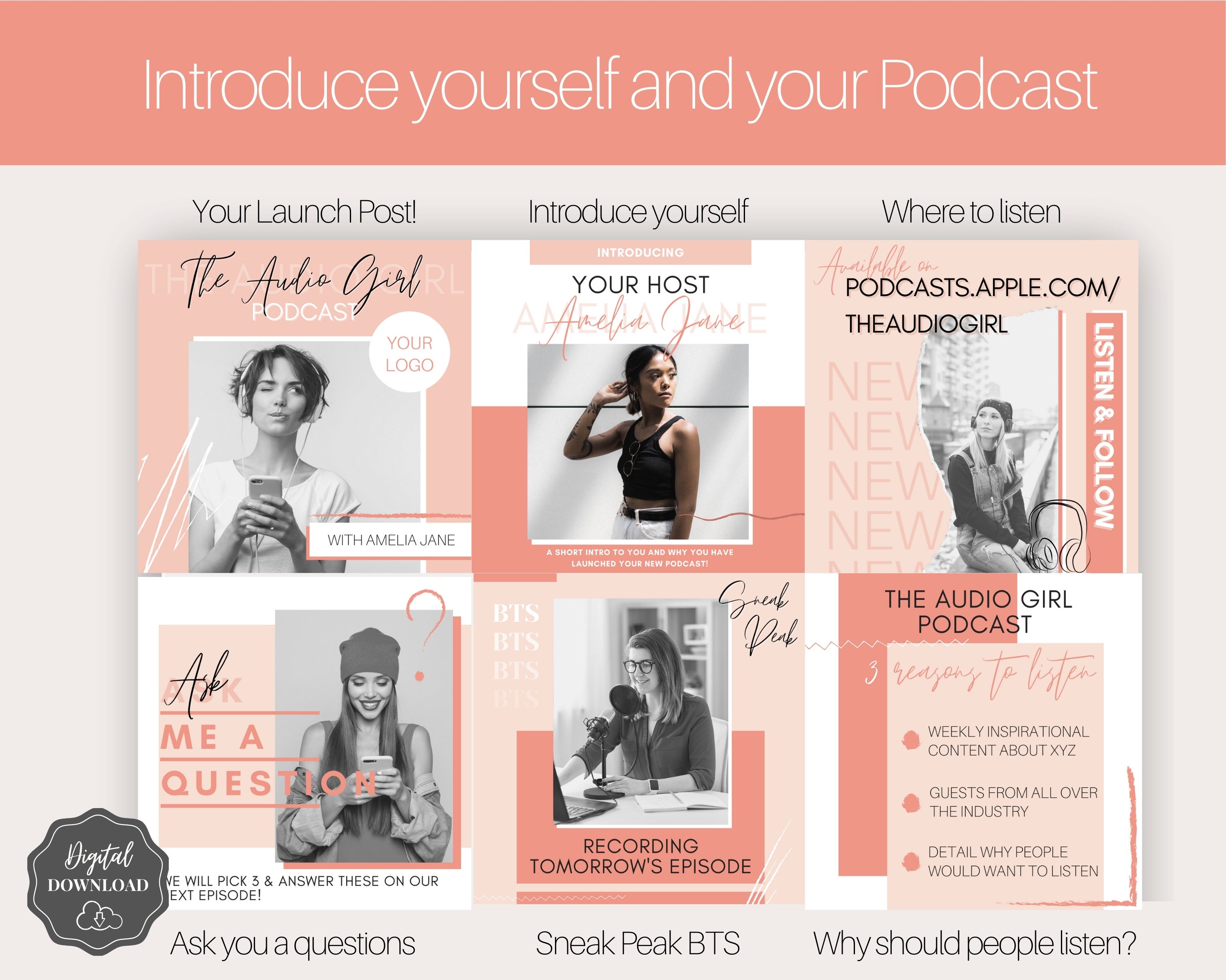 50 Podcast Instagram Templates. Canva Template Pack. Instagram Square ...
