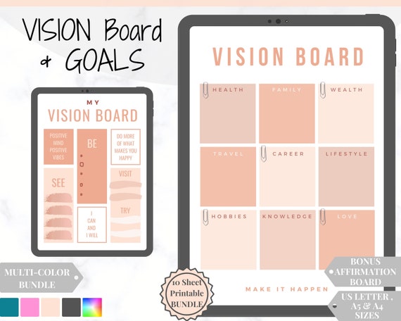 Paper 2022 Pink and Gold Digital Planner and Vision Board Calendars ...