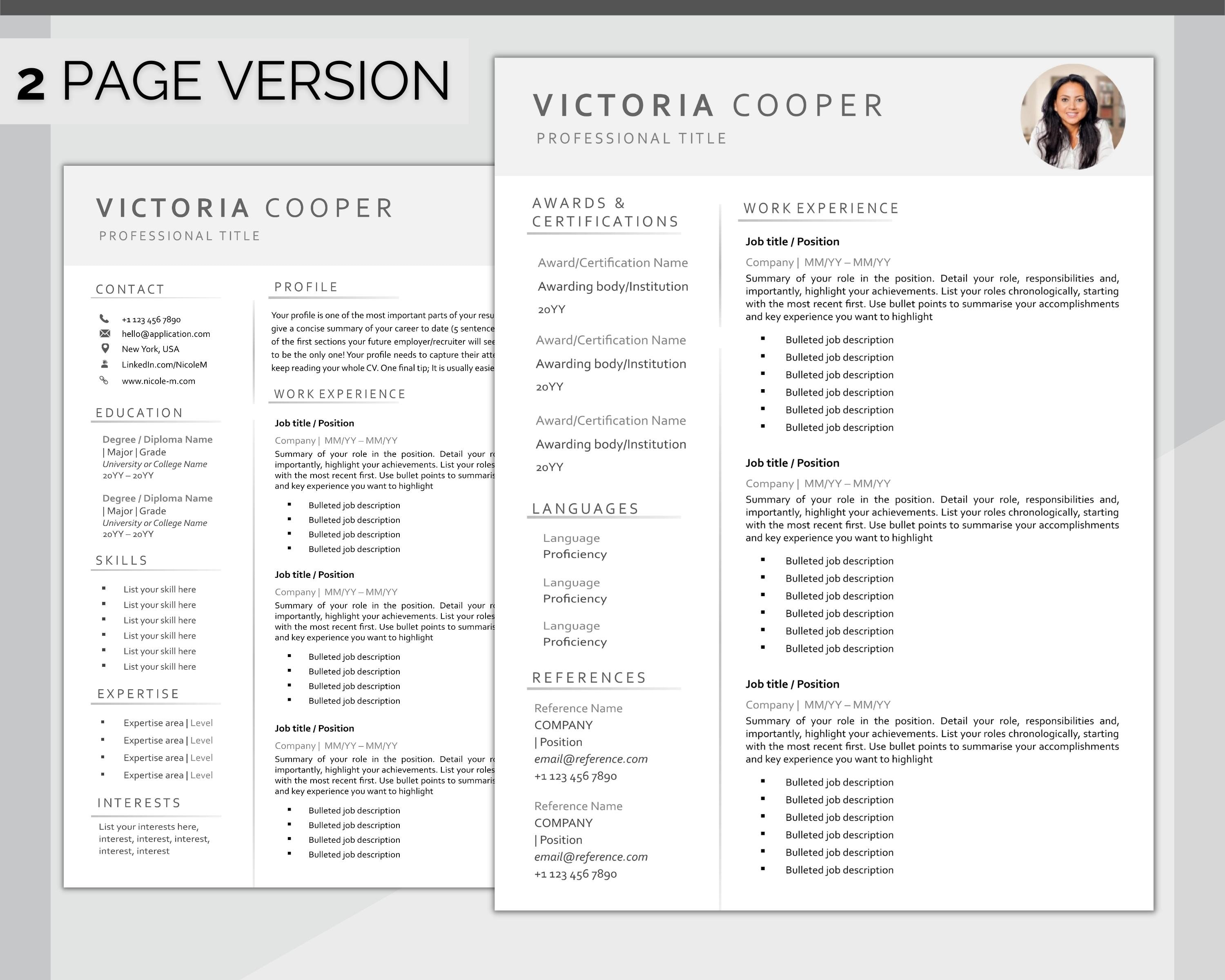 Resume Template GOOGLE DOCS. CV Template Professional 2 Page - Etsy Ireland