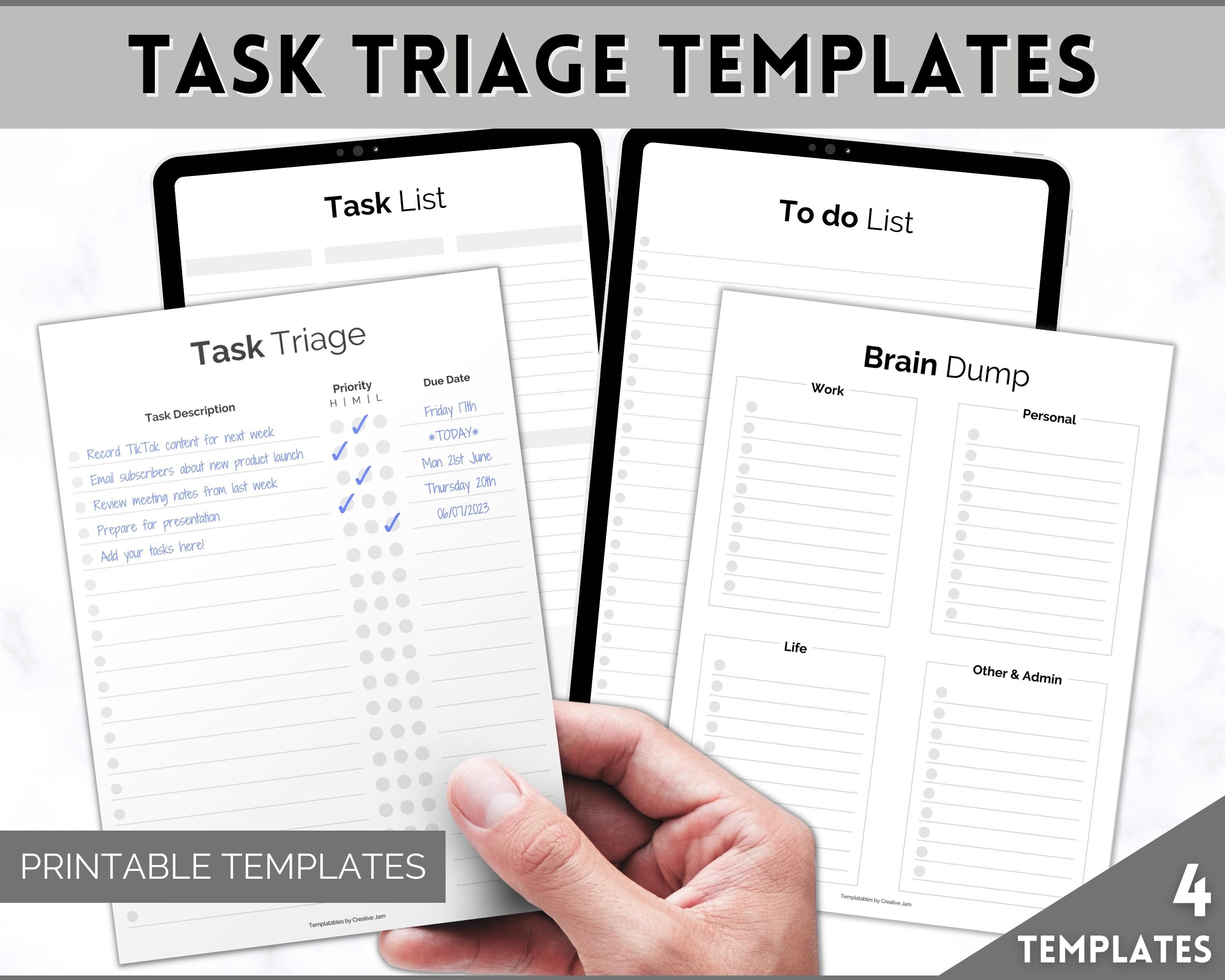 Task Triage to Do List Printable Brain Dump Template Task - Etsy Australia