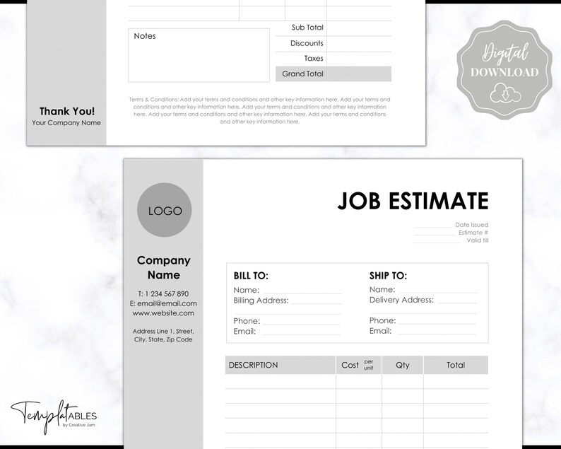 EDITABLE Job Estimate Template Small Business Template - Etsy