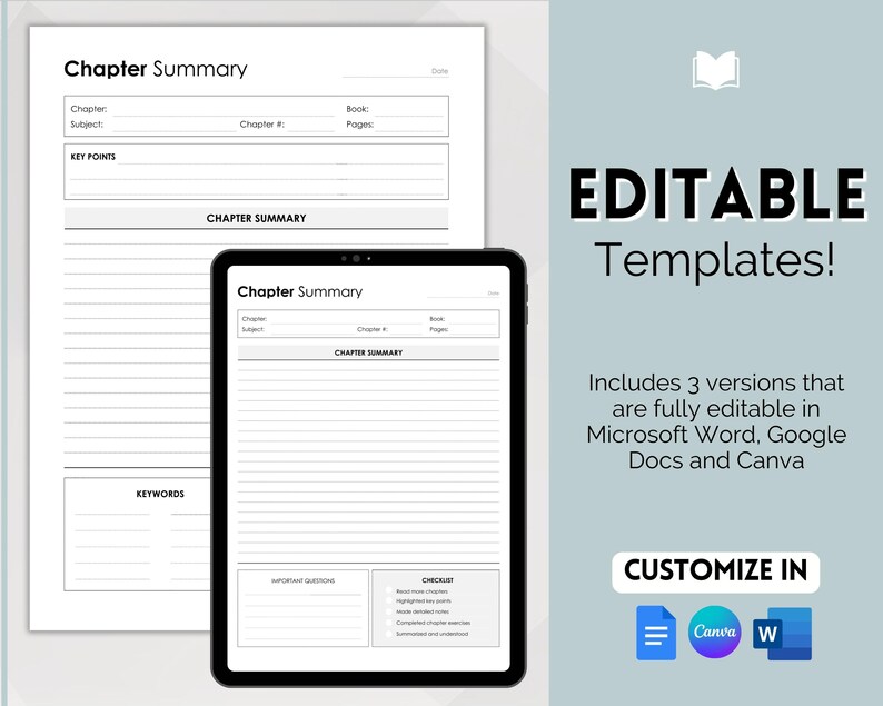 EDITABLE Chapter Summary Template Study Guide Textbook - Etsy