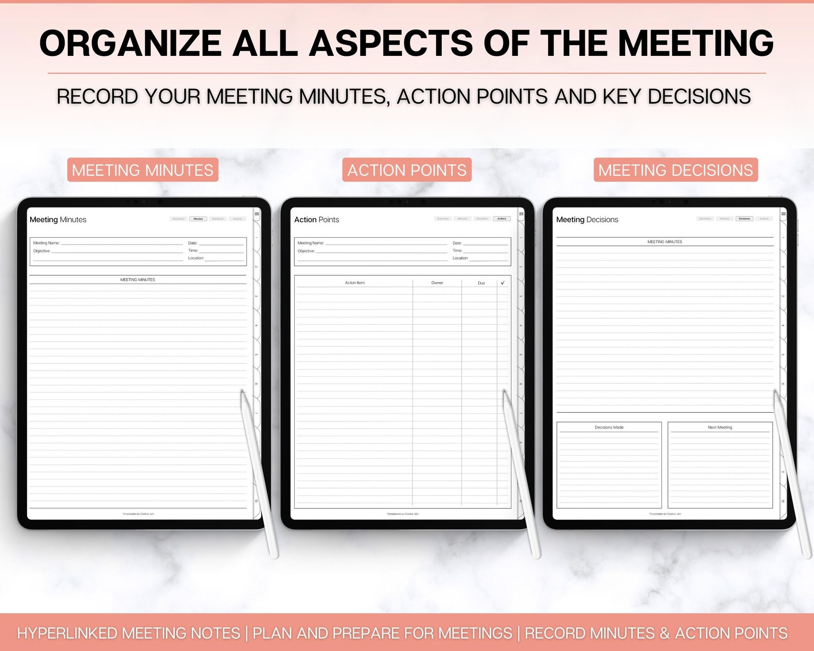 Digital Meeting Notes Template, Editable Meeting Minutes, Digital ...