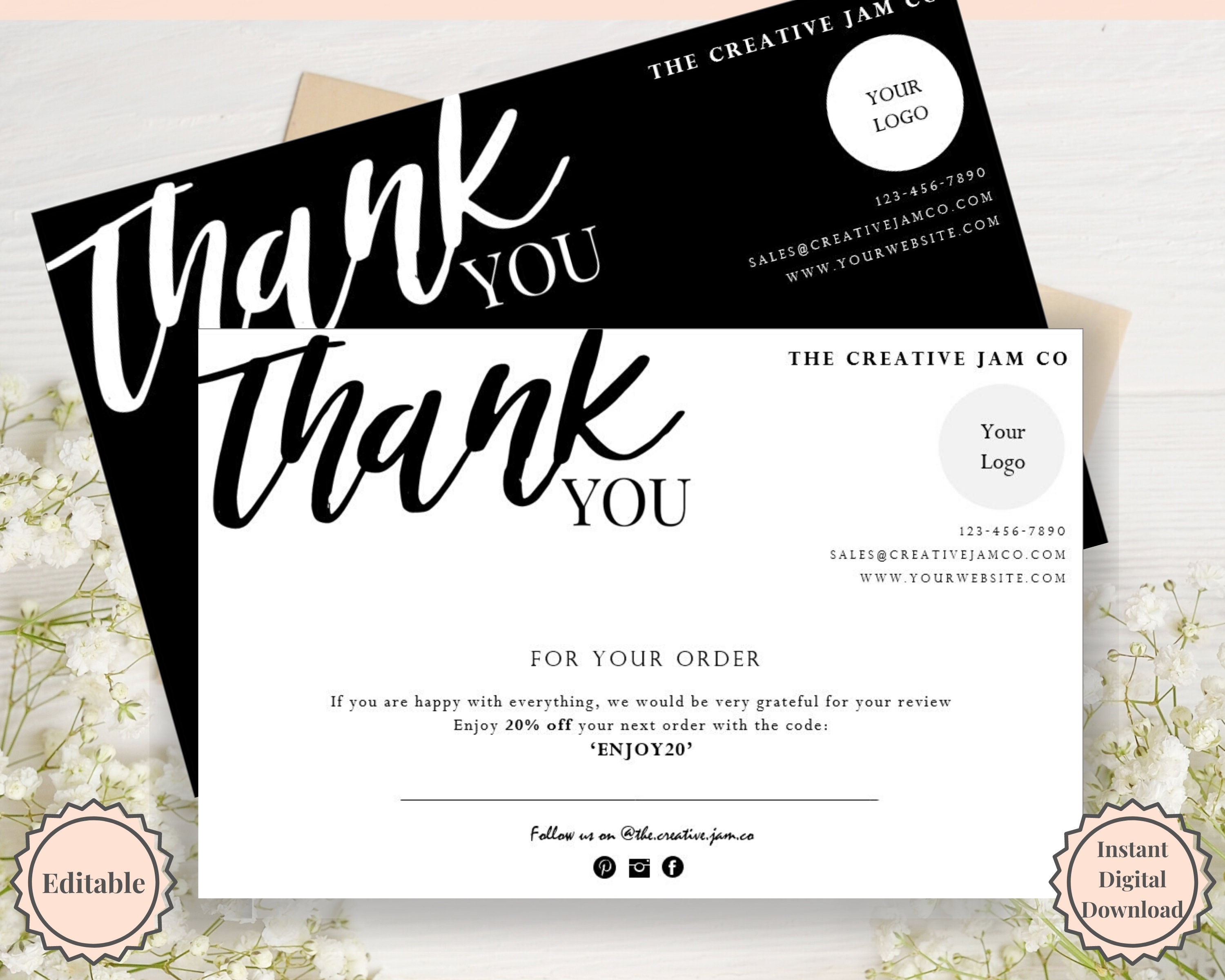 Business Thank You For Your Order Insert Card Template. | Etsy