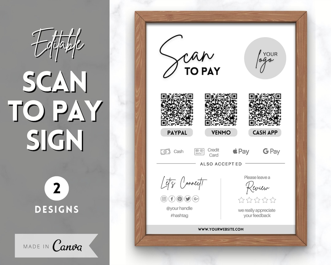 Editable Scan to Pay Sign Template, QR Code Payment Sign, Small ...