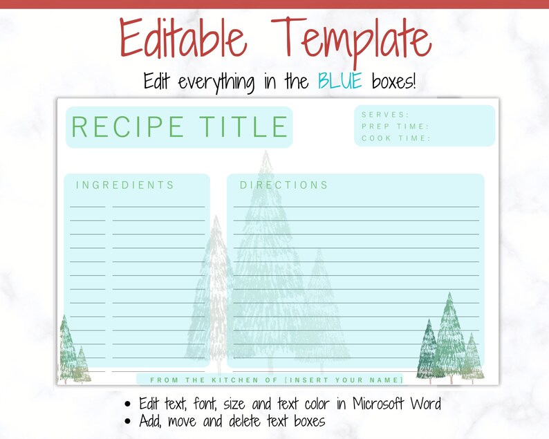 EDITABLE Recipe Card Template CHRISTMAS Recipe Template | Etsy