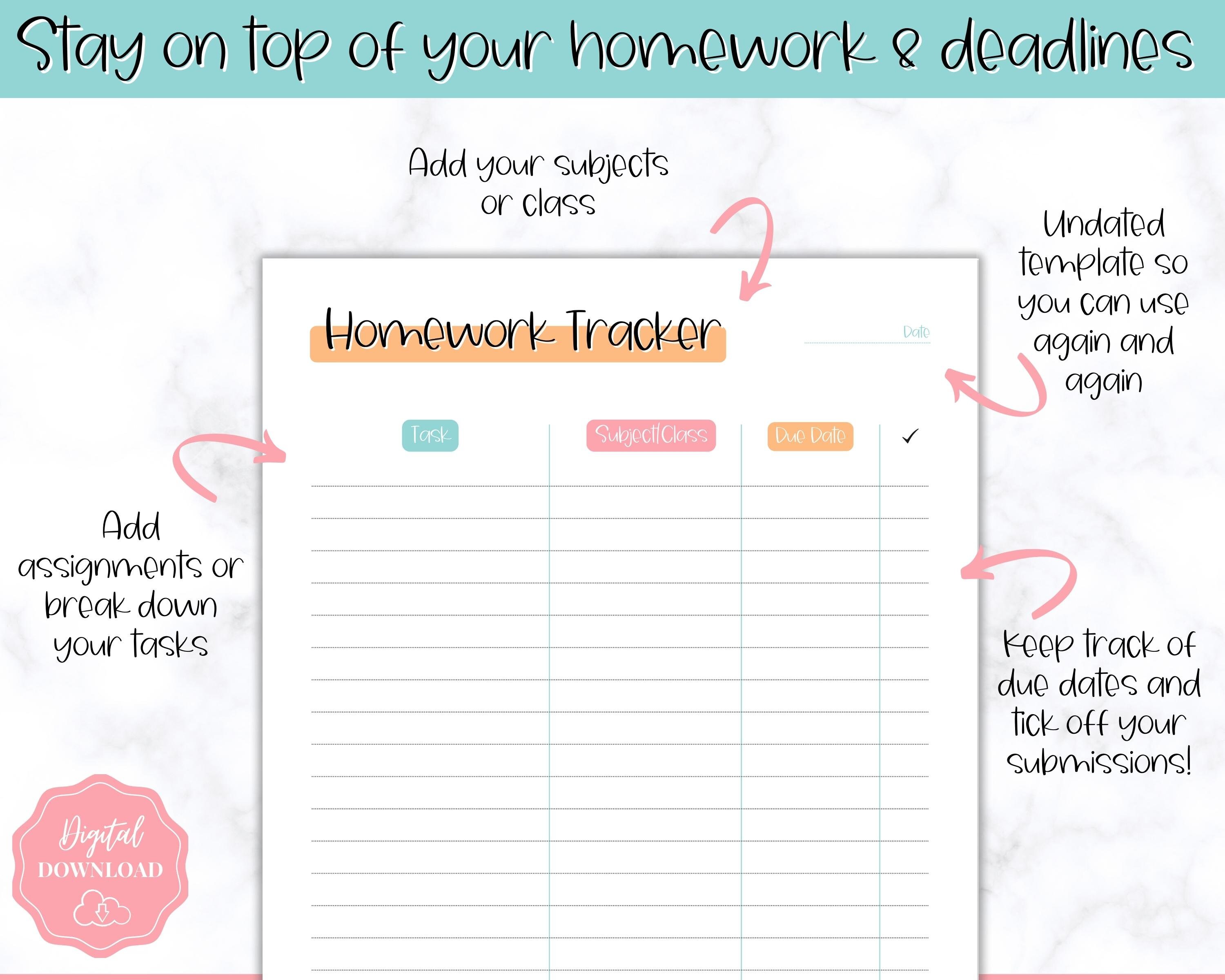 Homework Tracker Homework Planner Printable Assignment - Etsy
