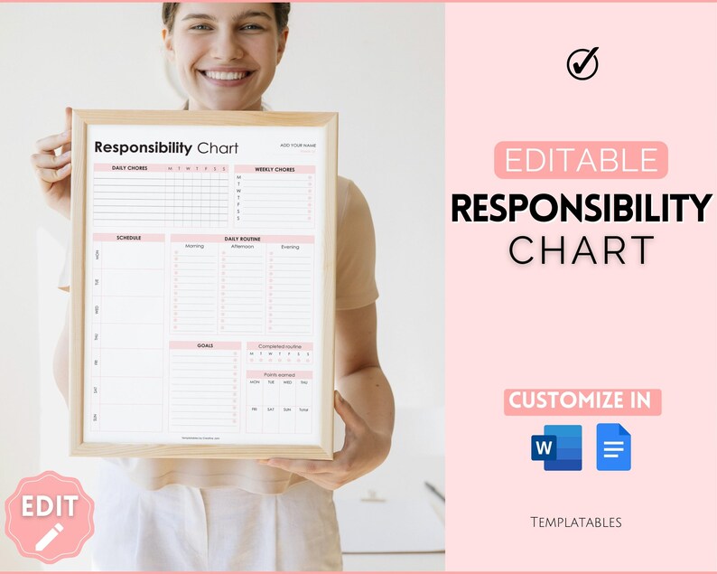 EDITABLE Responsibility Chart Family Chore Chart Reward - Etsy UK