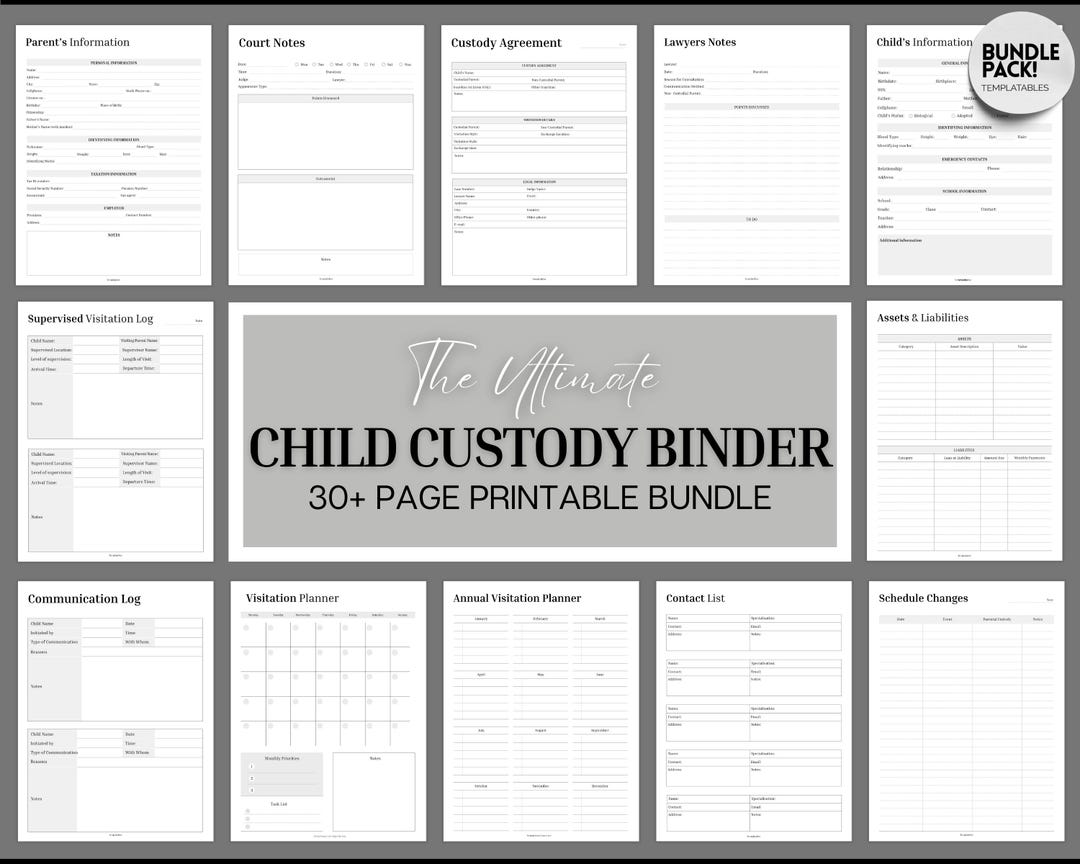 Custody Binder, Child Custody Journal, Printable Child Custody Planner, Co-parenting Calendar ...