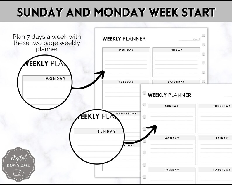 Printable Weekly Planner Template BUNDLE Week at a Glance - Etsy Ireland
