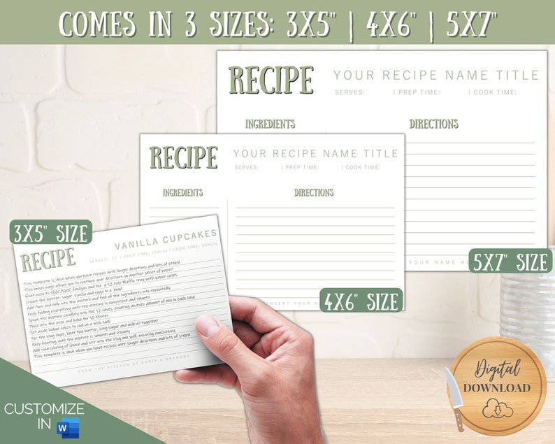 EDITABLE Recipe Card Template Recipe Template Recipe Cards - Etsy