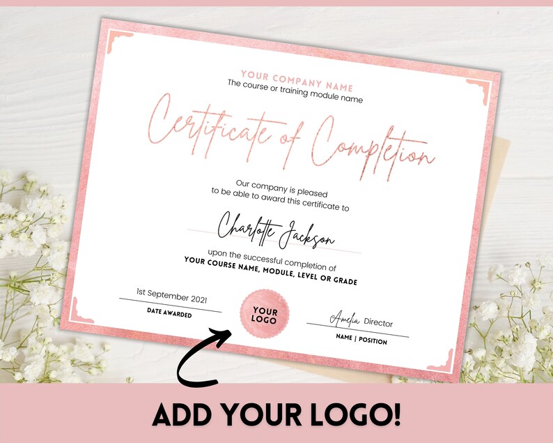 Certificate of Completion Template Editable Rose Gold | Etsy