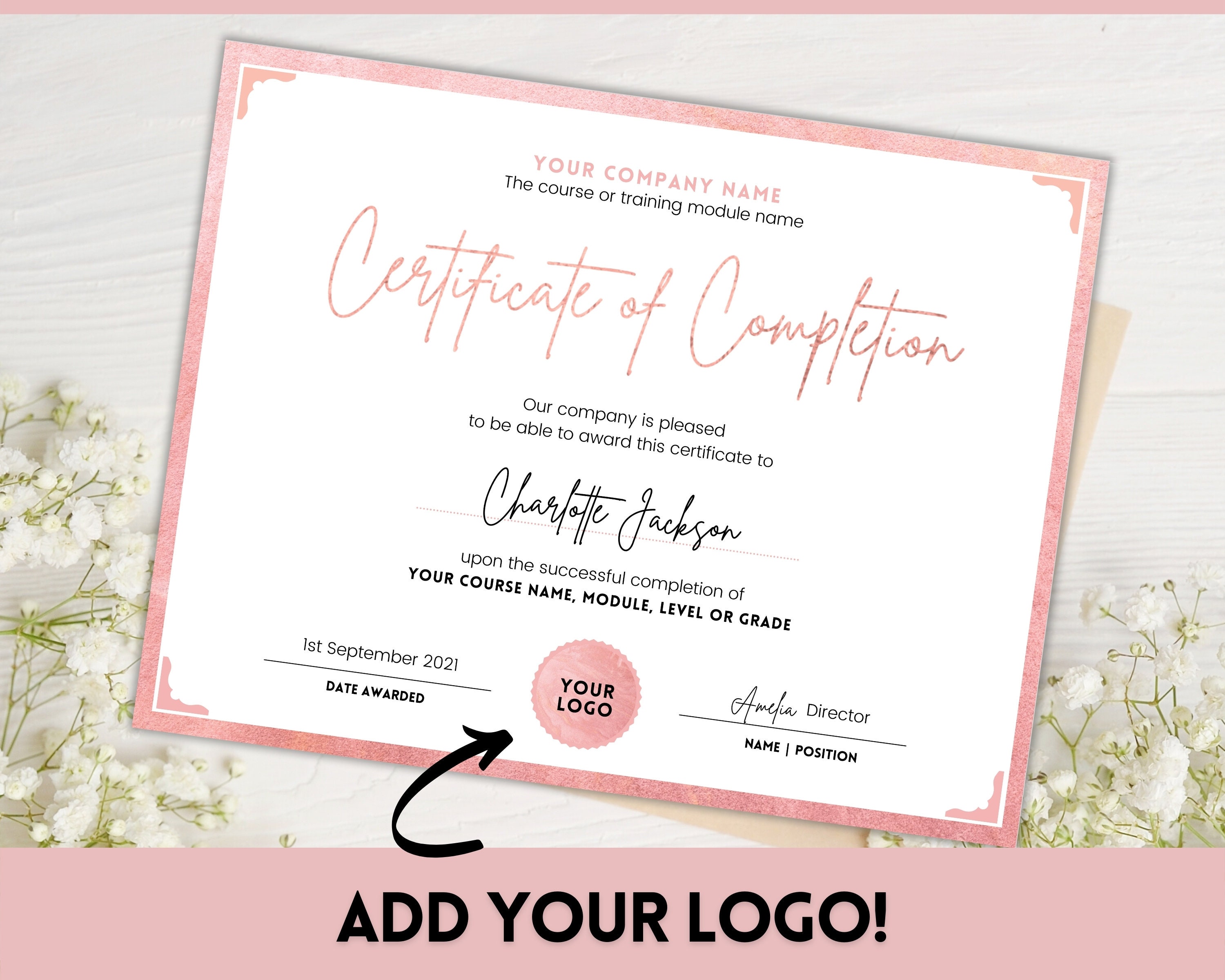 Certificate of Completion Template Editable Rose Gold - Etsy Canada