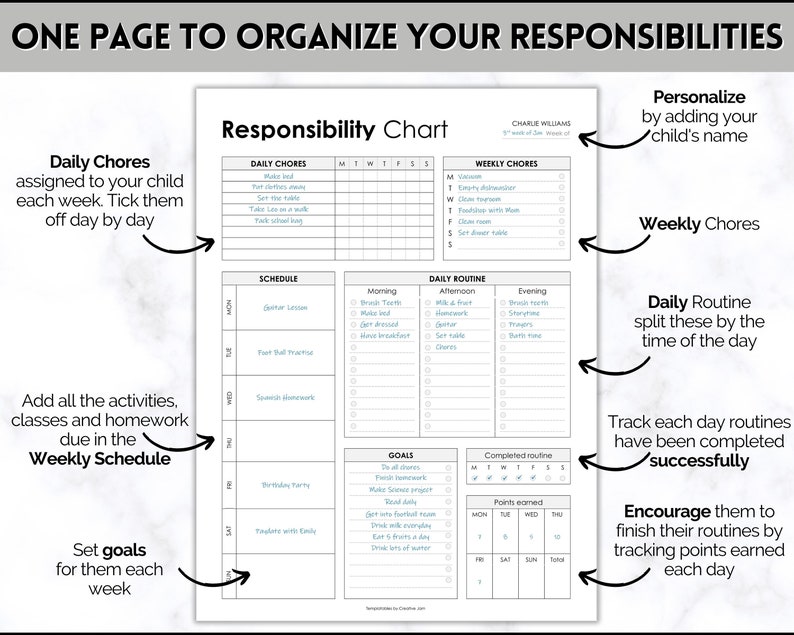 EDITABLE Chore Chart for Kids Responsibility Chart Family - Etsy