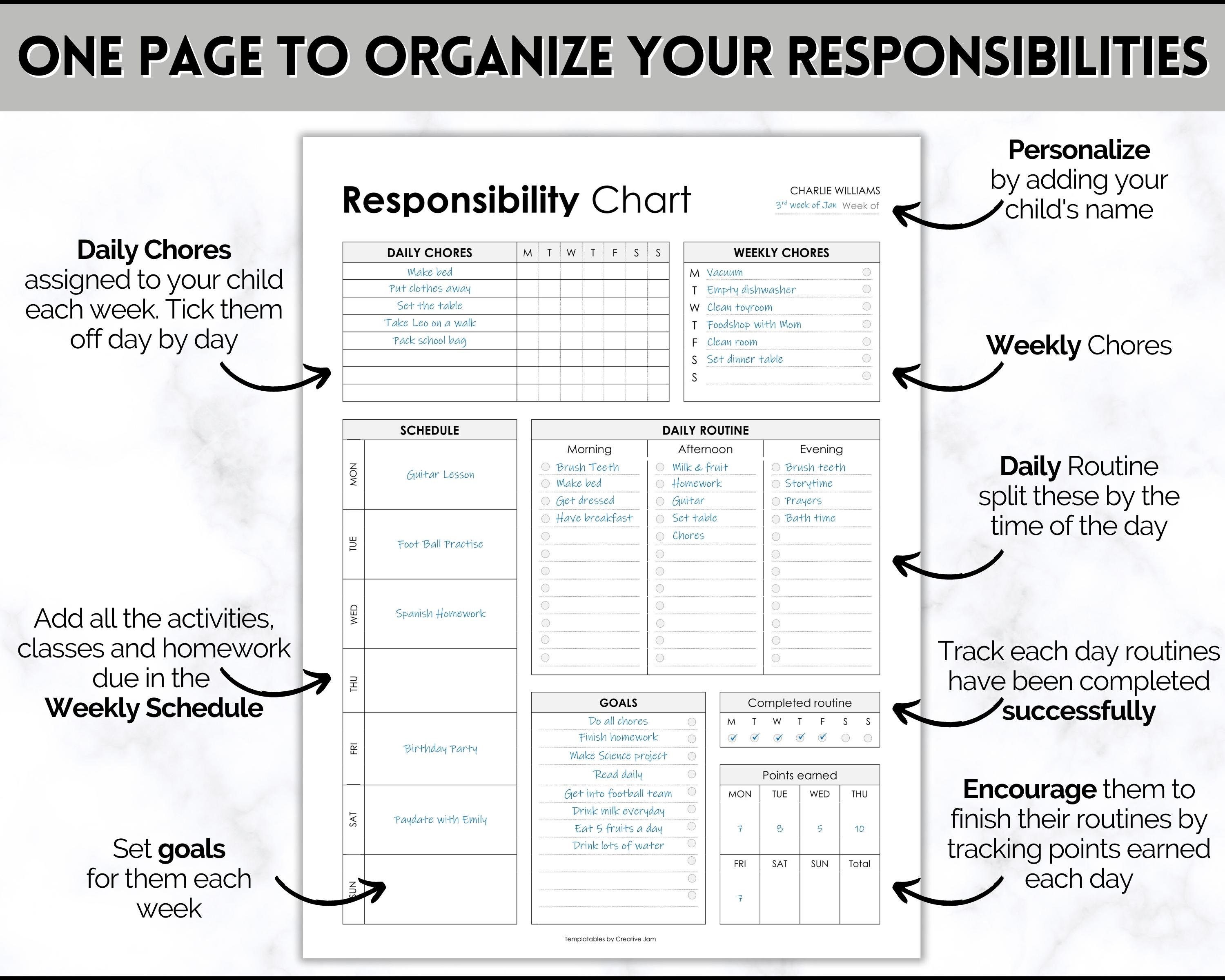 EDITABLE Responsibility Chart, Family Chore Chart, Reward Chart for ...