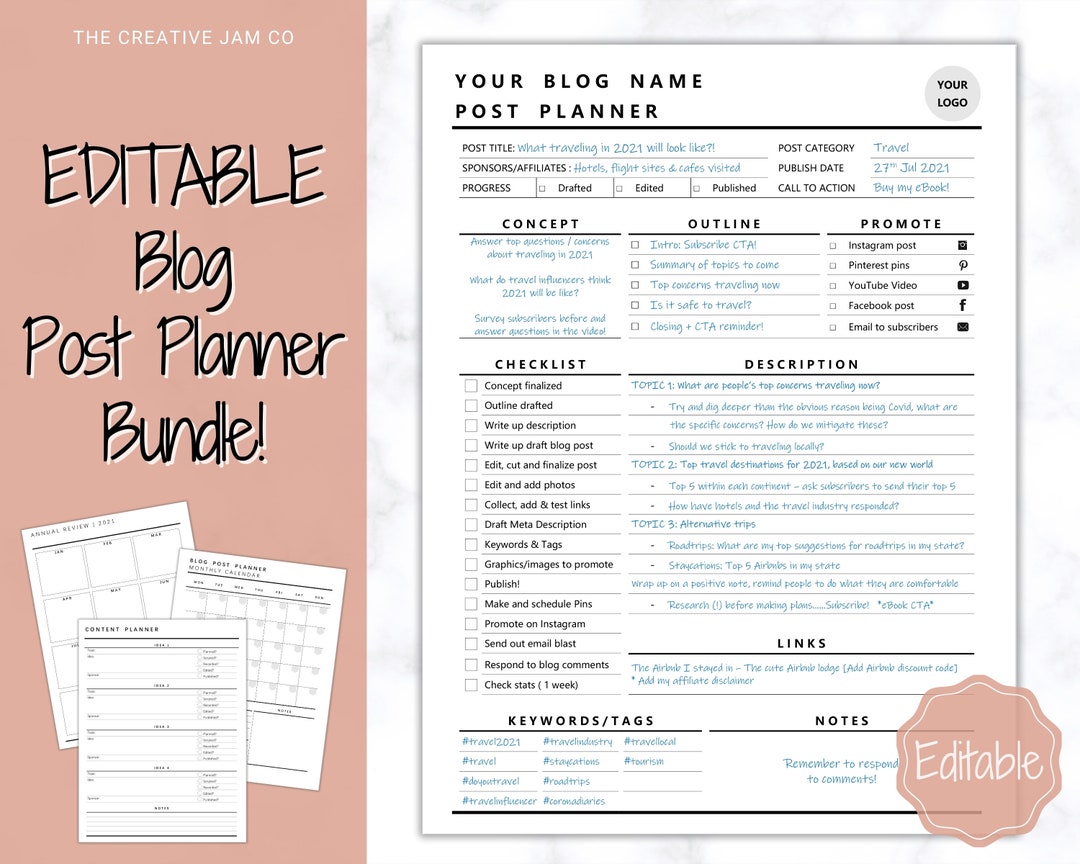 Blog Post Planner Templates! EDITABLE Blogger Bundle! Blog Content ...
