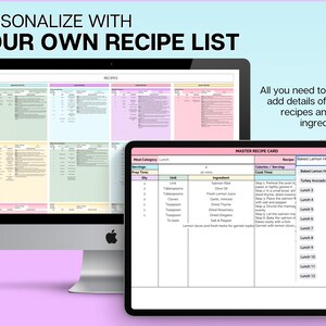 Ultimate Meal Planner Spreadsheet, Recipe Template, AUTOMATED Grocery ...