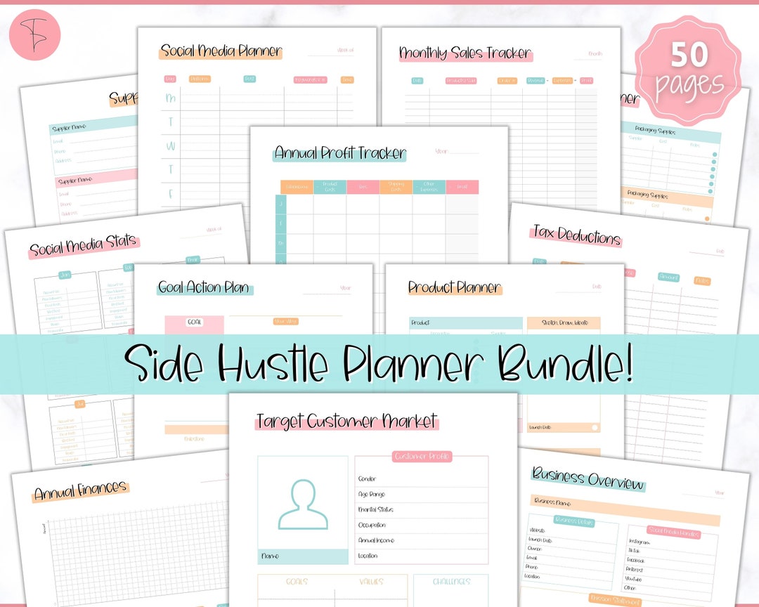 Side Hustle Planner Printable BUNDLE, Small Business Planner, Side ...
