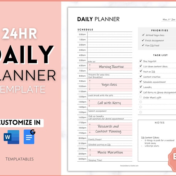 Daily Hourly Planner - Etsy