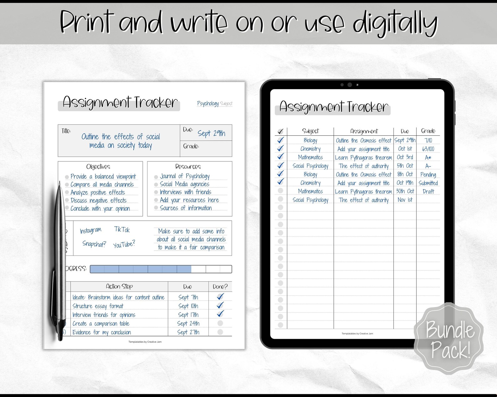 Assignment Planner BUNDLE, Printable Assignment Tracker for Students ...