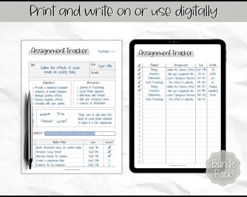 Assignment Planner BUNDLE Printable Assignment Tracker for - Etsy