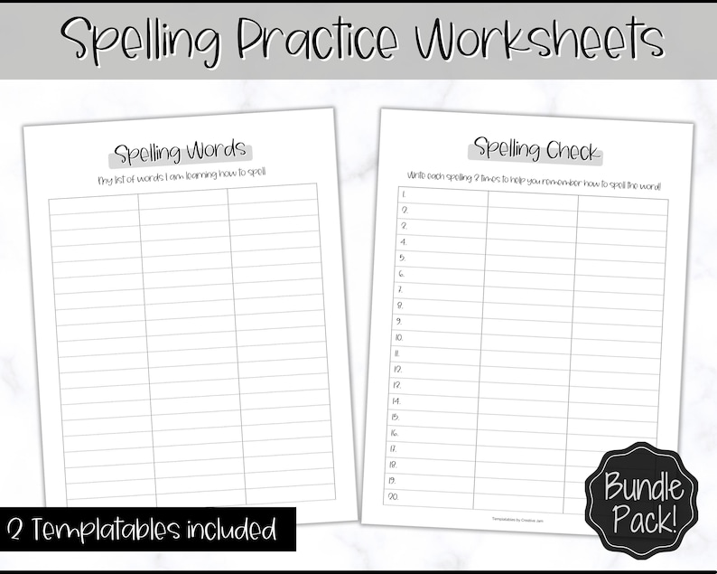 Spelling Words Printable Spelling Practice Sheets Sight Word - Etsy