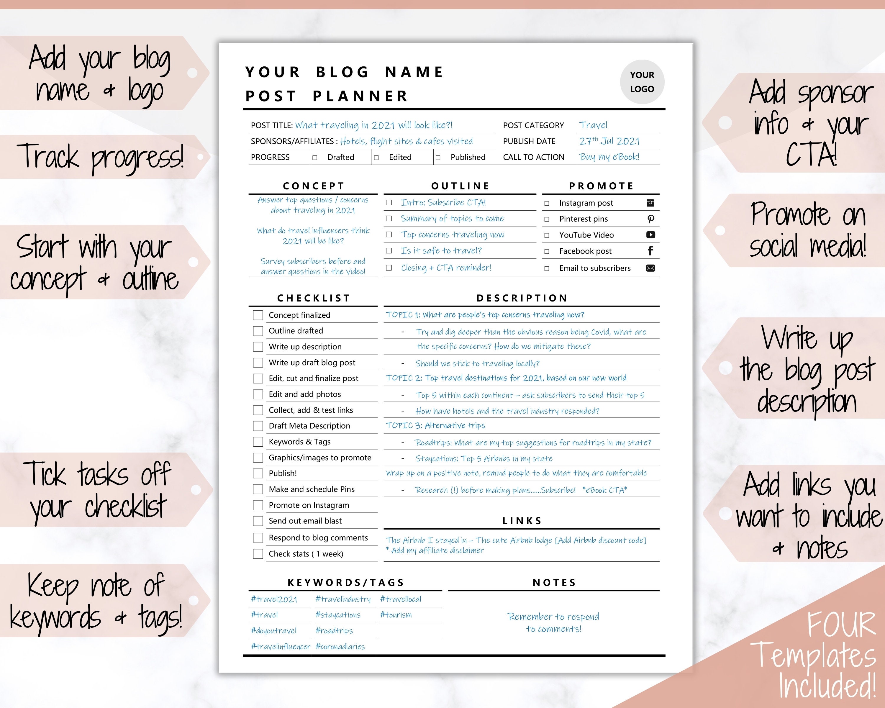EDITABLE Blog Post Planner Templates Blogger Bundle Blog - Etsy UK