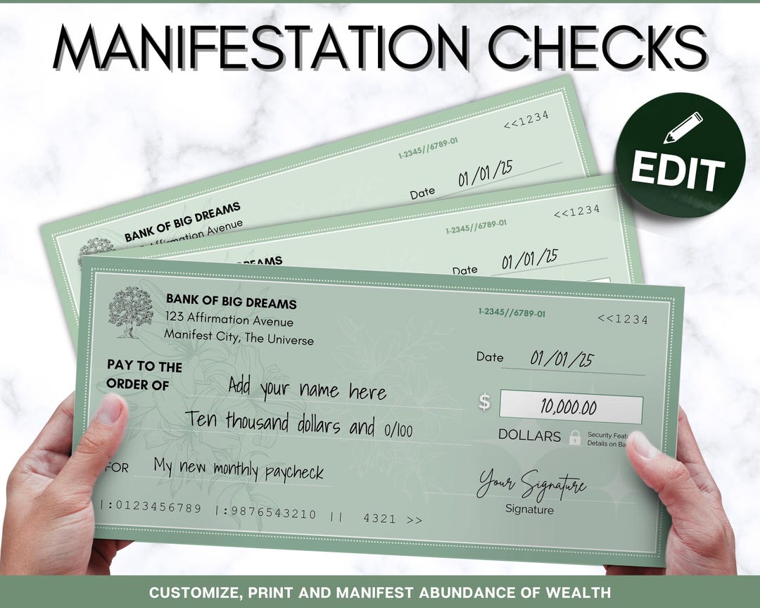 Manifestation Check BUNDLE, EDITABLE Templates, Money Magnet, Vision ...