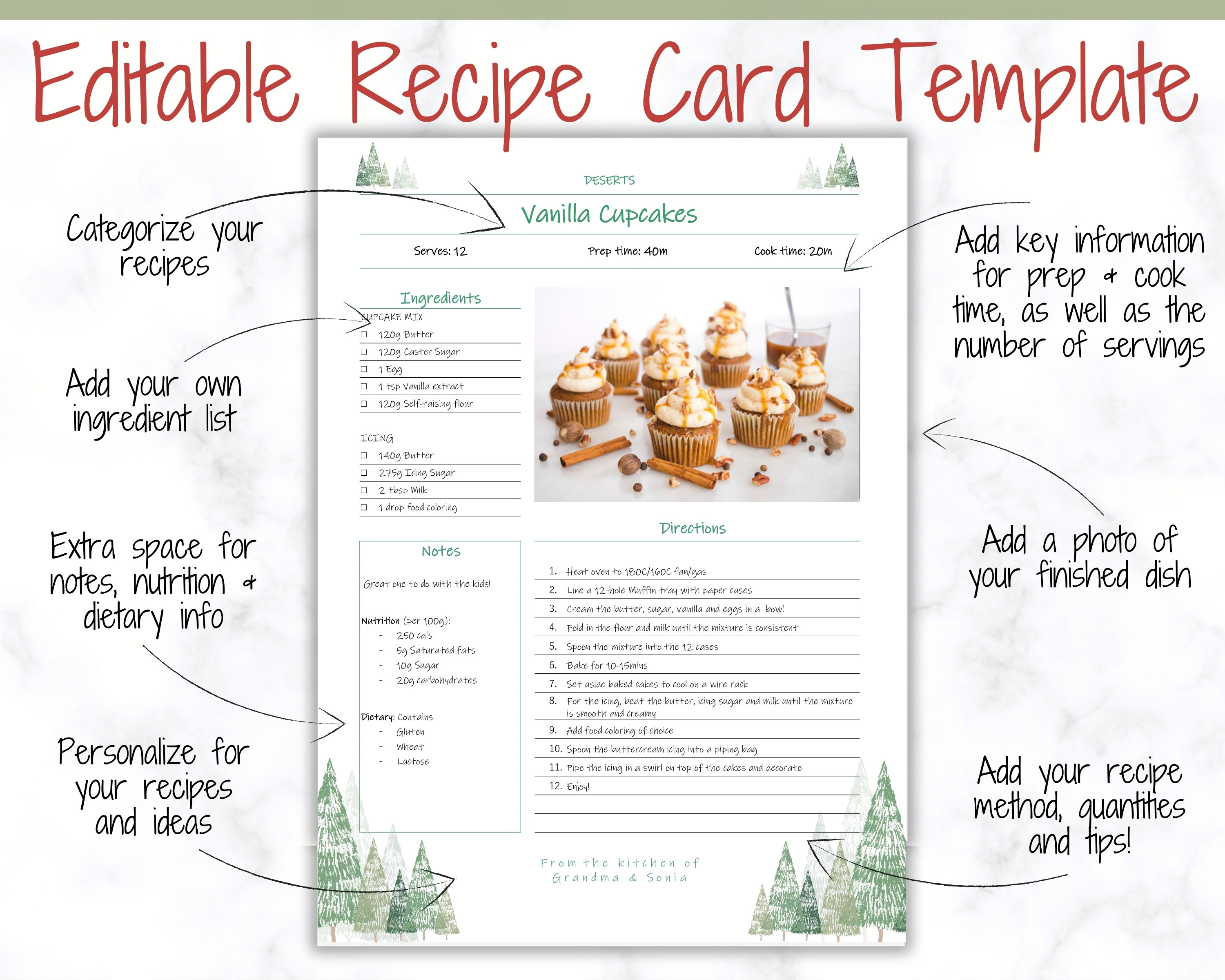 Recipe Sheet Template EDITABLE CHRISTMAS Recipe Book | Etsy