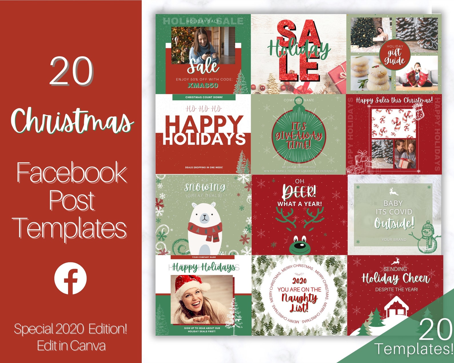 Happy Holiday Facebook Post Templates. Christmas Canva | Etsy
