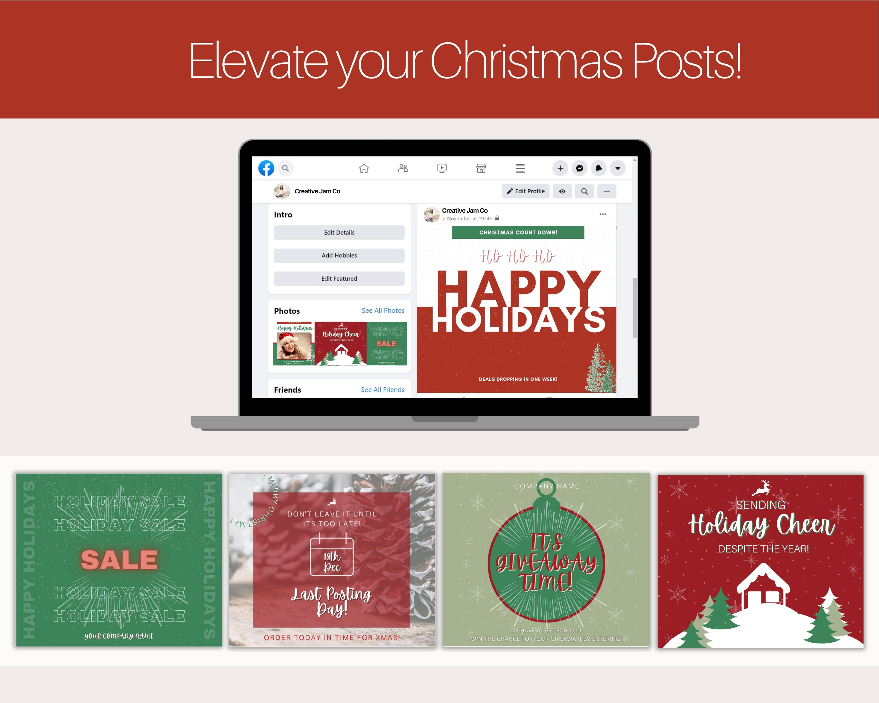 Happy Holiday Facebook Post Templates. Christmas Canva | Etsy