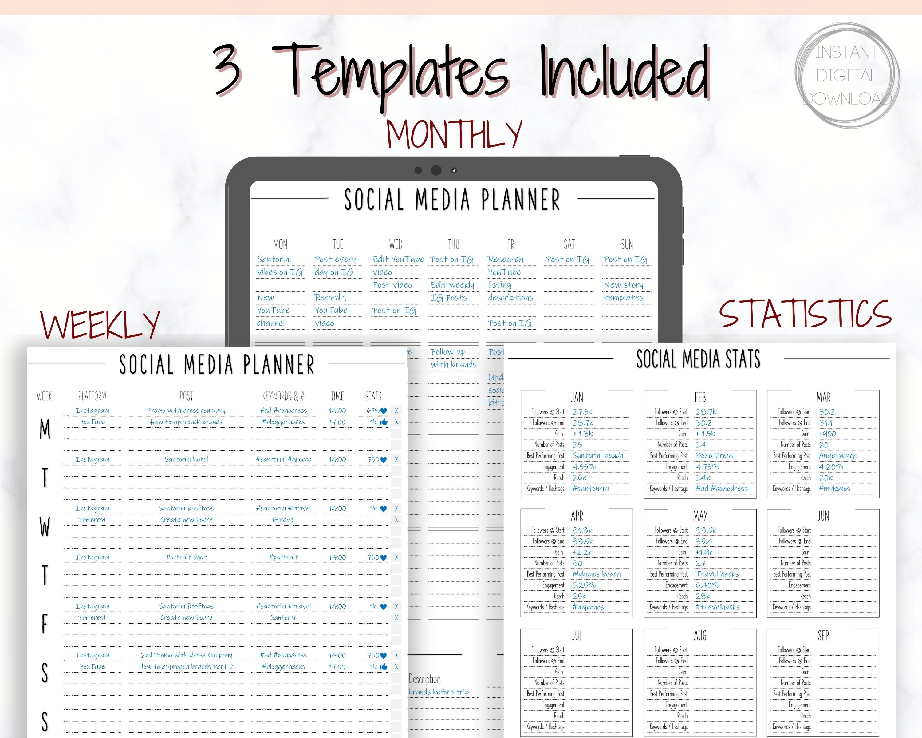 Social Media Planner Printable. Tracker for Instagram | Etsy Canada