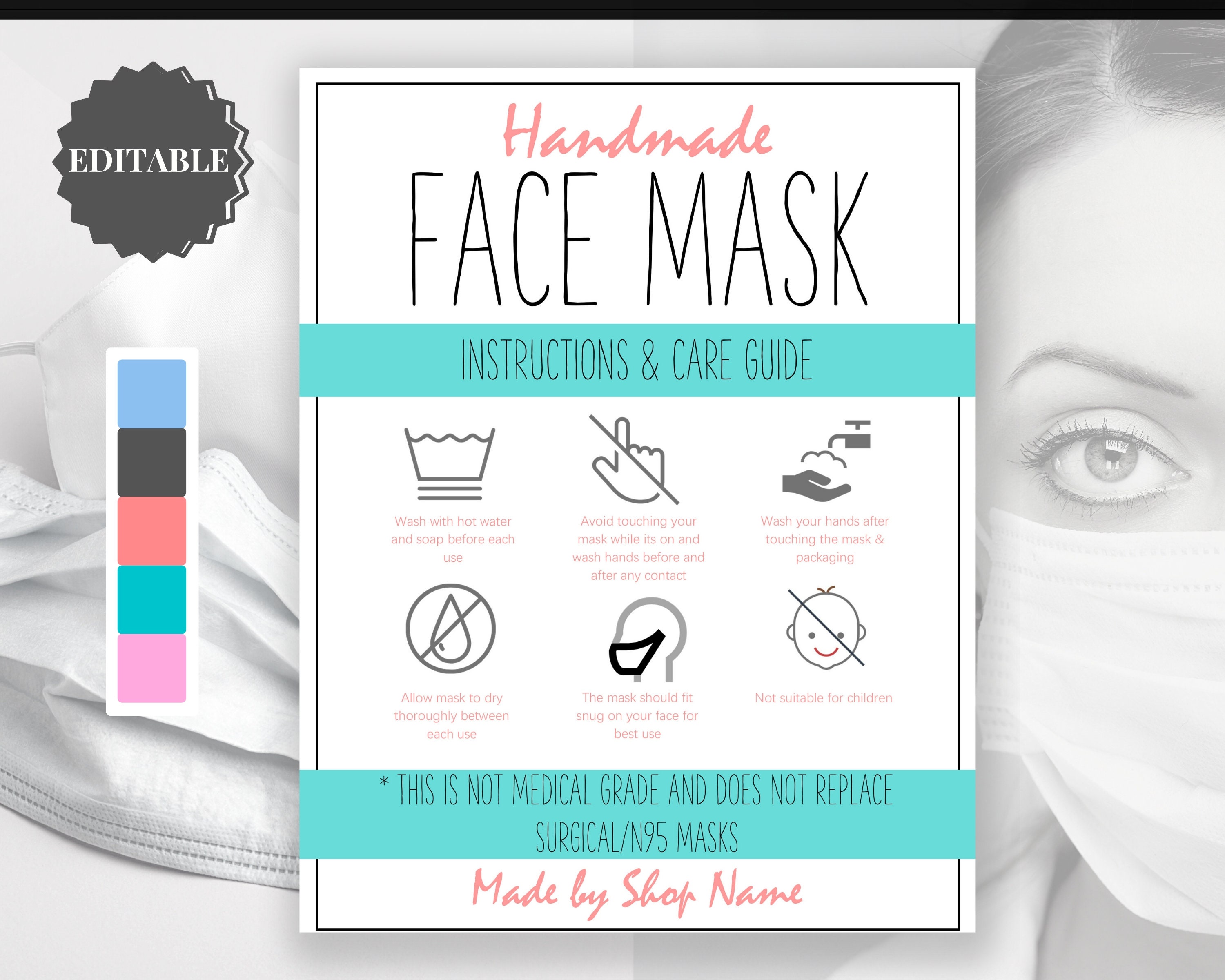 EDITABLE Face Mask LABEL Care Card How to Handle Order Card | Etsy