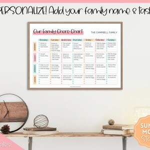Family Chore Chart, Editable Family Planner Printable, Weekly Family ...
