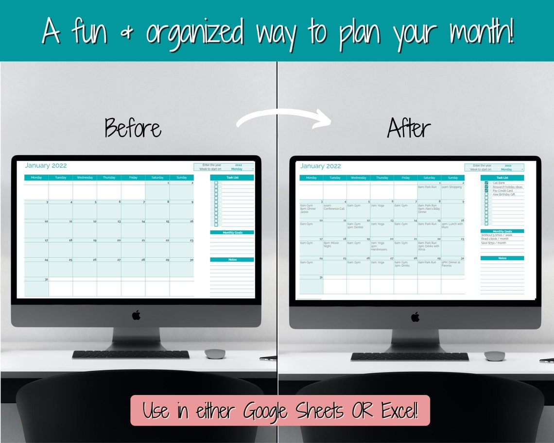EDITABLE Monthly Calendar Monthly Planner Template Automated - Etsy