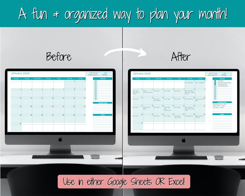 EDITABLE Monthly Calendar Monthly Planner Template Automated - Etsy