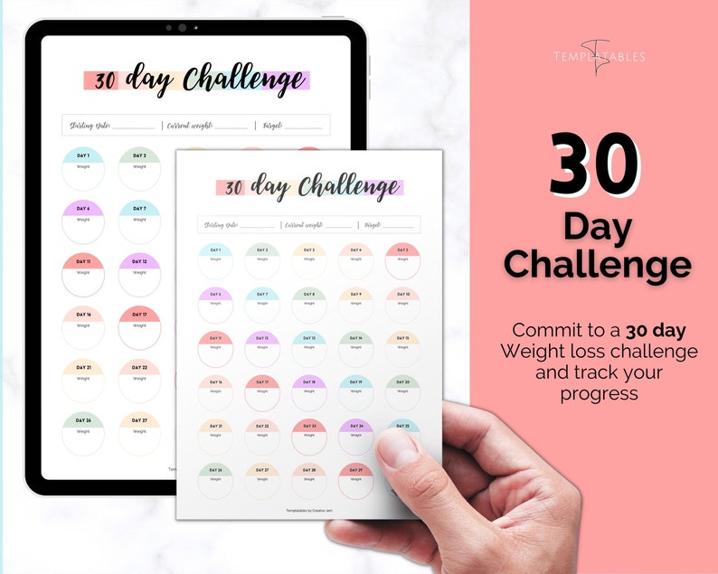 30 Day Weight Loss Tracker 30 Day Challenge Weightloss - Etsy