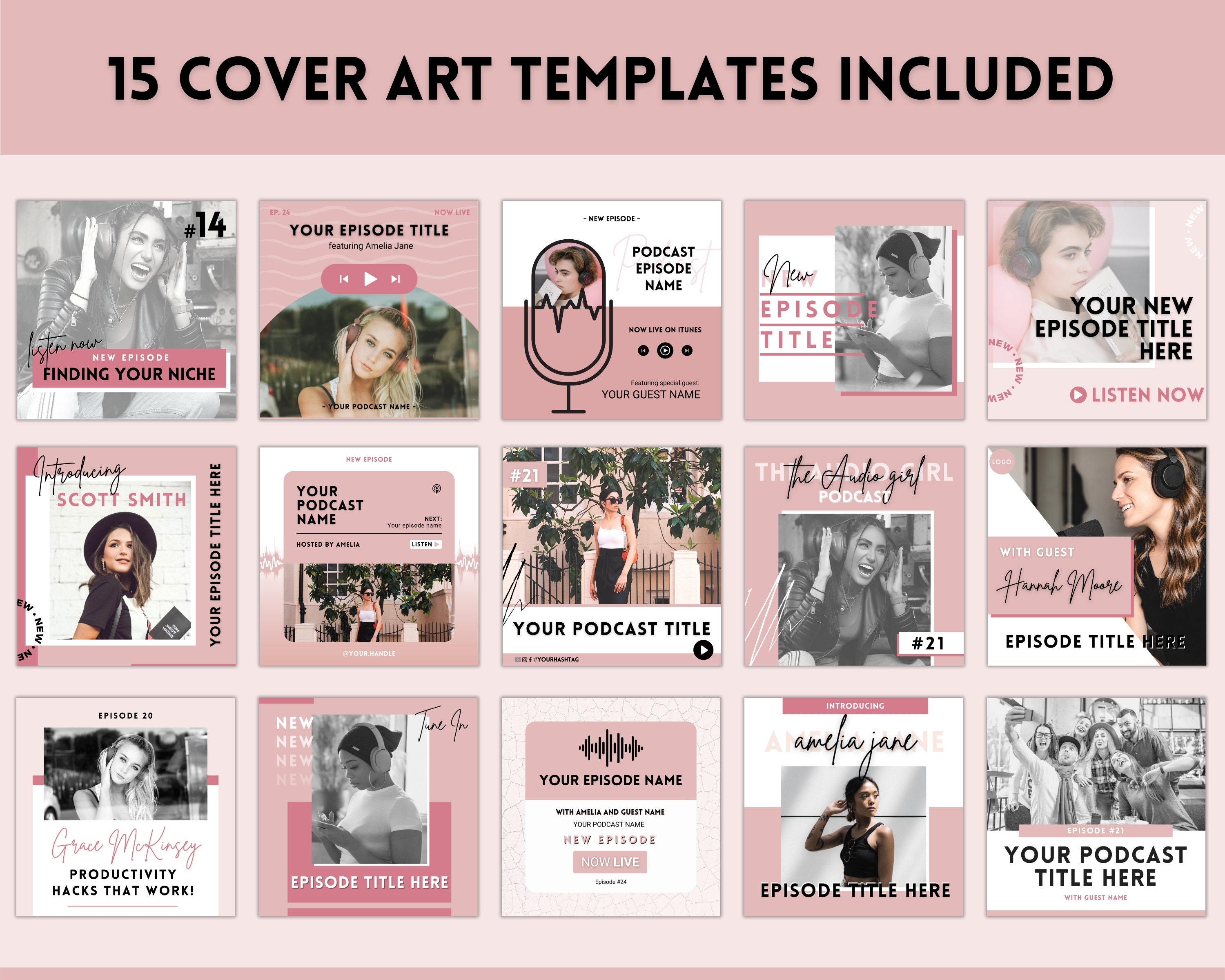 15 Editable Podcast Cover Art Templates. Podcast Canva BUNDLE. - Etsy UK